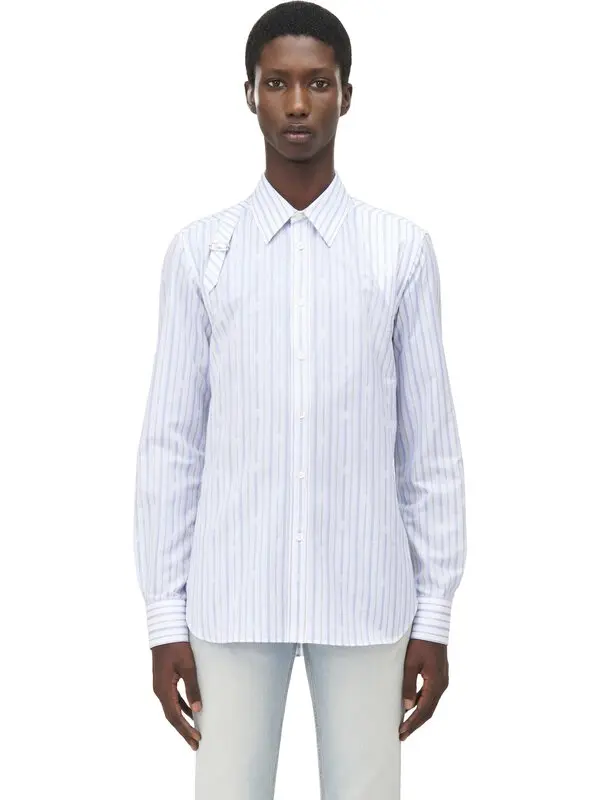 Alexander McQueen Skull Stripe Harness Shirt - White/blue/grey