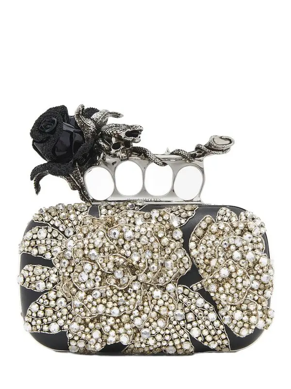 Alexander McQueen Rose And Snake Knuckle Clutch - Black/crystal