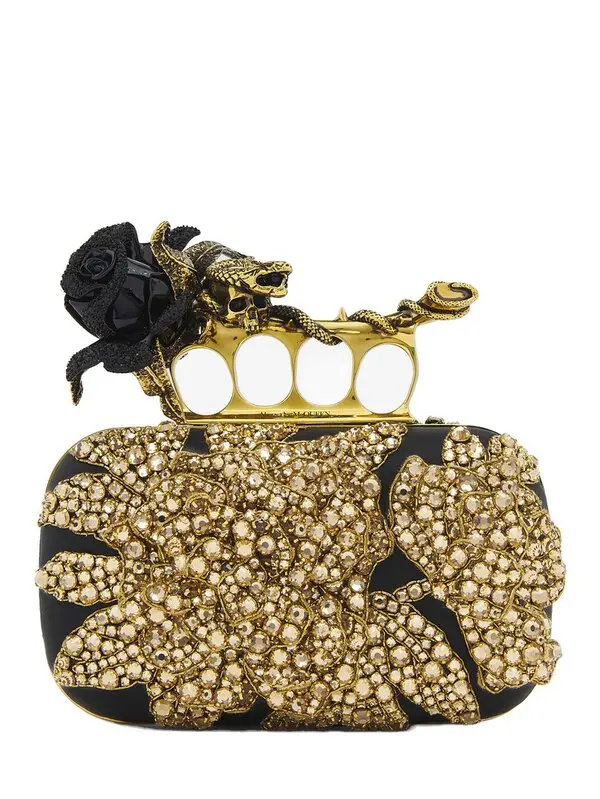 Alexander McQueen Rose And Snake Knuckle Clutch - Black/gold