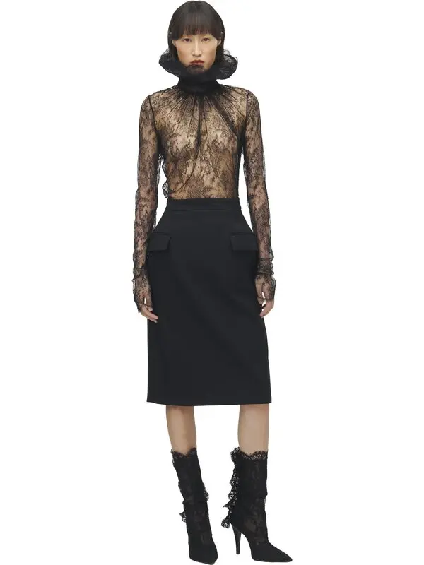 Alexander McQueen Wool Gabardine Pencil Skirt - Black