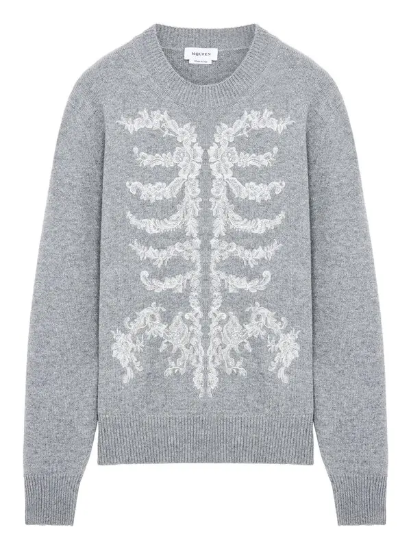 Alexander McQueen Lace Ribcage Embroidery Jumper - Grey Melange