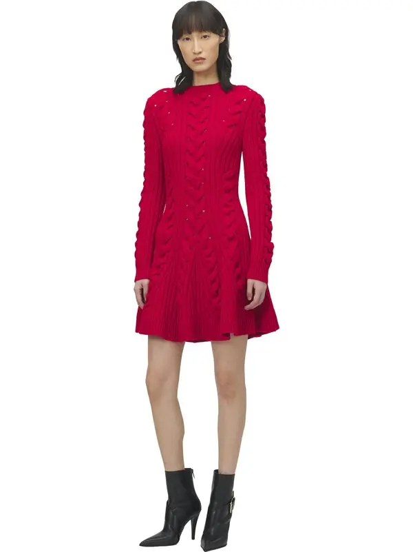 Alexander McQueen Wool Cashmere Cable Knit Mini Dress - Red