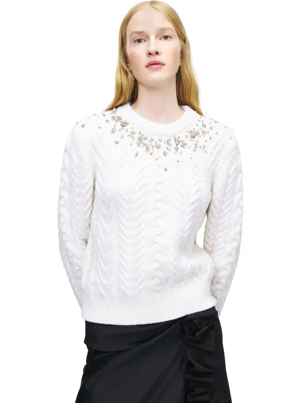 Alexander McQueen Crystal-embellished Cable Knit Jumper - Ivory
