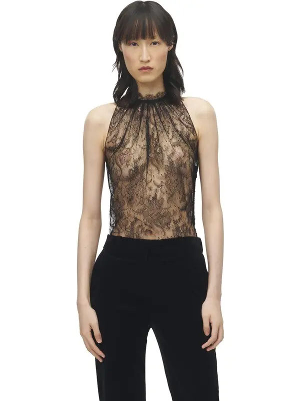 Alexander McQueen Floral Lace Sleeveless Top - Black
