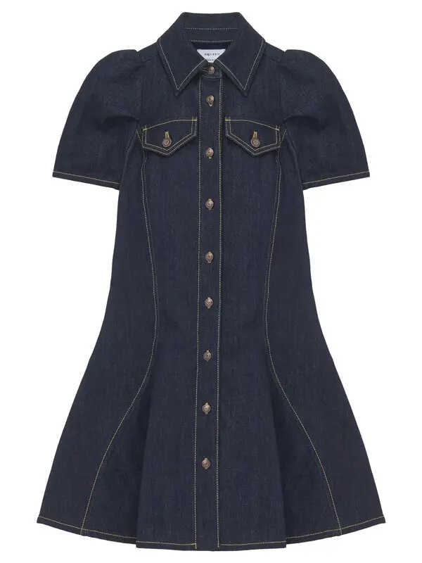 Alexander McQueen Pinched Shoulder Denim Mini Dress - Dark Blue Wash