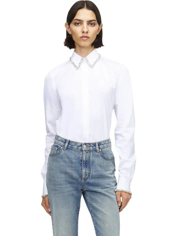 Alexander McQueen Crystal-embellished Cotton Poplin Shirt - Optical White