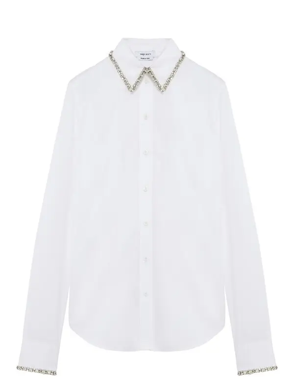 Alexander McQueen Crystal-embellished Cotton Poplin Shirt - Optical White