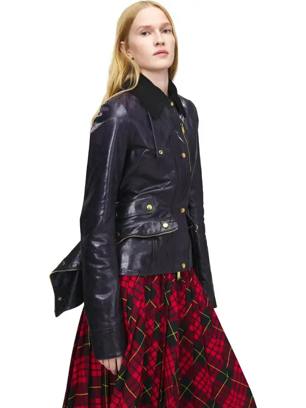 Alexander McQueen Leather Kickback Jacket - Midnight Blue