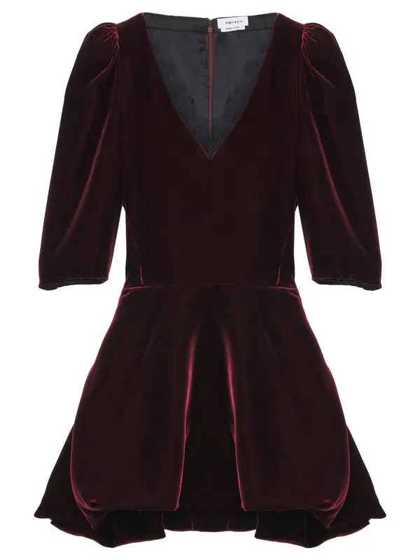 Alexander McQueen Velvet Mini Dress - Deep Red