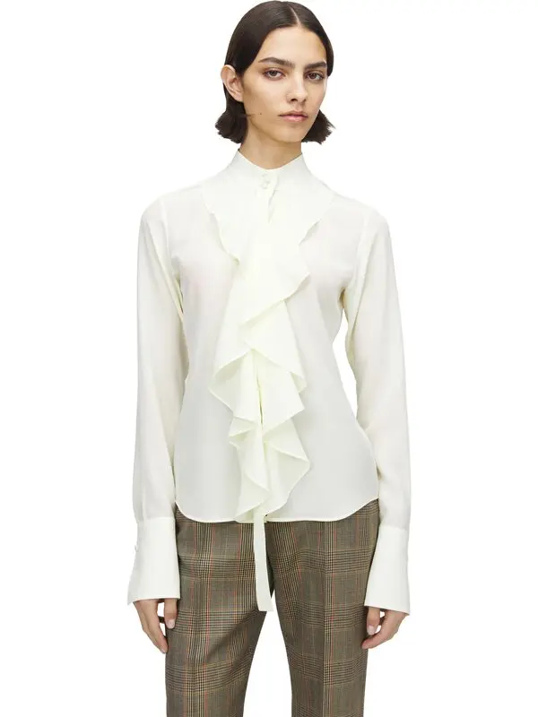 Alexander McQueen Ruffled Crepe De Chine Shirt - Cream