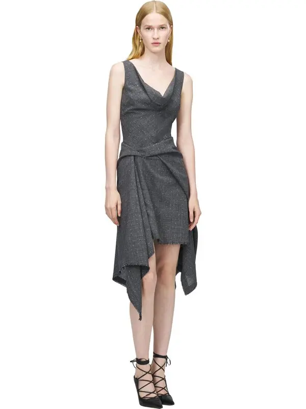 Alexander McQueen Flecked Glen Check Asymmetric Dress - Black/ivory