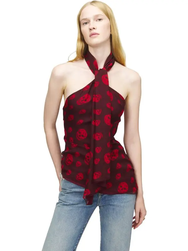 Alexander McQueen Skull Print Halterneck Top - Deep Red