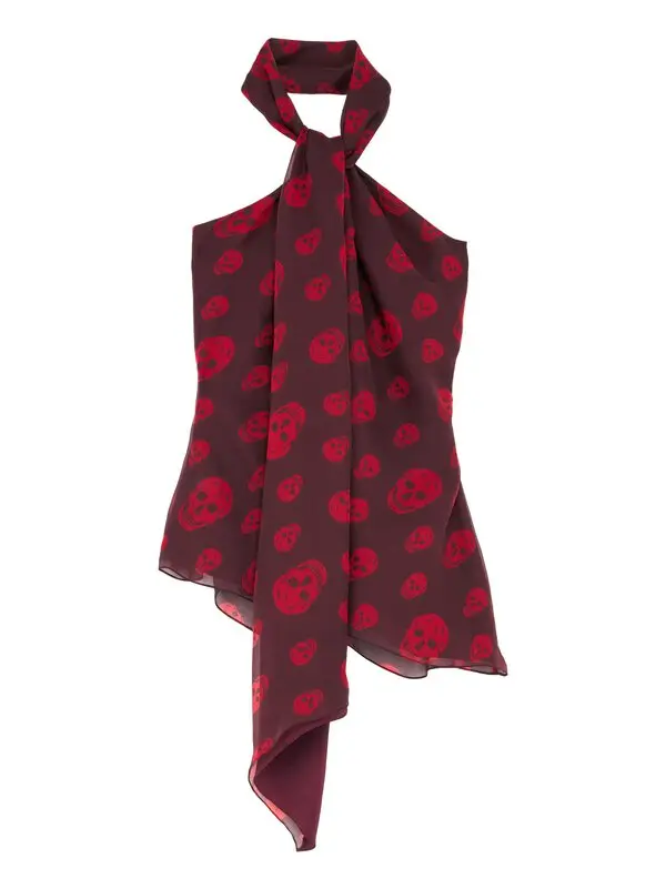 Alexander McQueen Skull Print Halterneck Top - Deep Red