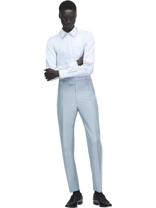 Alexander McQueen Wool Mohair Tuxedo Trousers - Light Blue