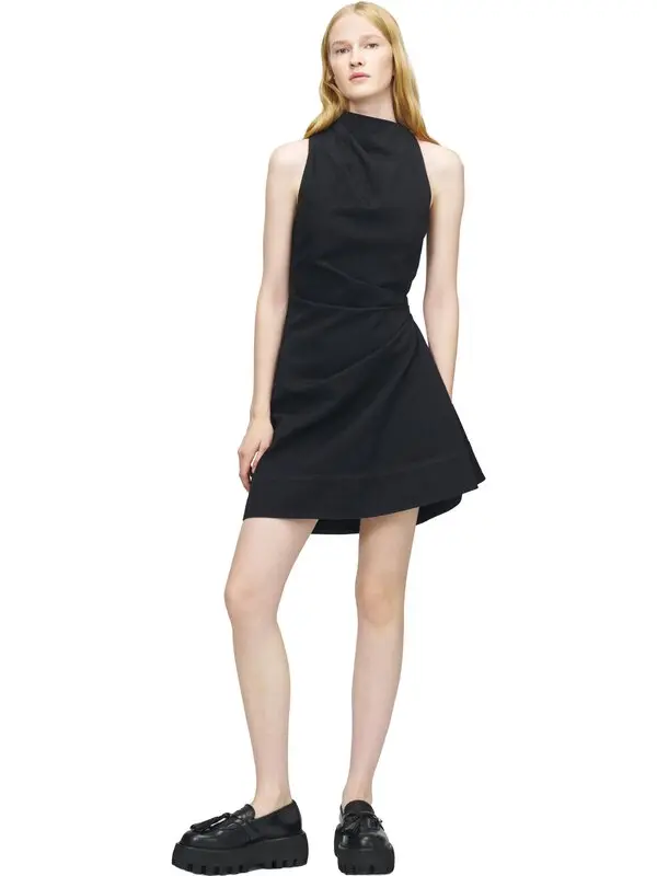Alexander McQueen Denim Asymmetric Mini Dress - Black