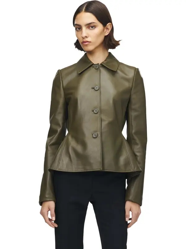 Alexander McQueen Leather Peplum Jacket - Green