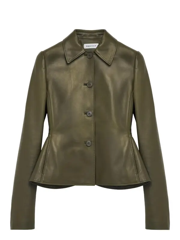 Alexander McQueen Leather Peplum Jacket - Green