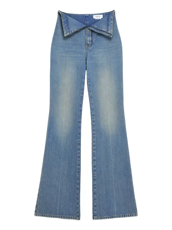 Alexander McQueen Fold-over Waist Bootcut Jeans - Washed Blue