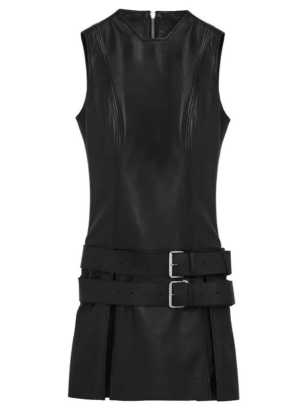 Alexander McQueen Leather Double Belt Mini Dress - Black