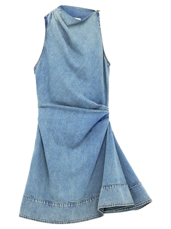 Alexander McQueen Denim Asymmetric Mini Dress - Washed Blue