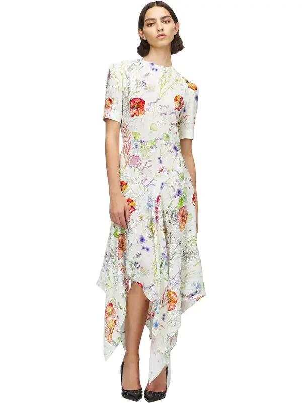 Alexander McQueen Meadow Floral Asymmetric Dress - Ivory