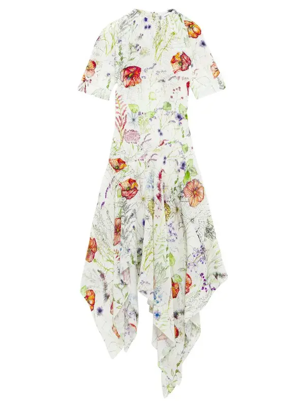 Alexander McQueen Meadow Floral Asymmetric Dress - Ivory