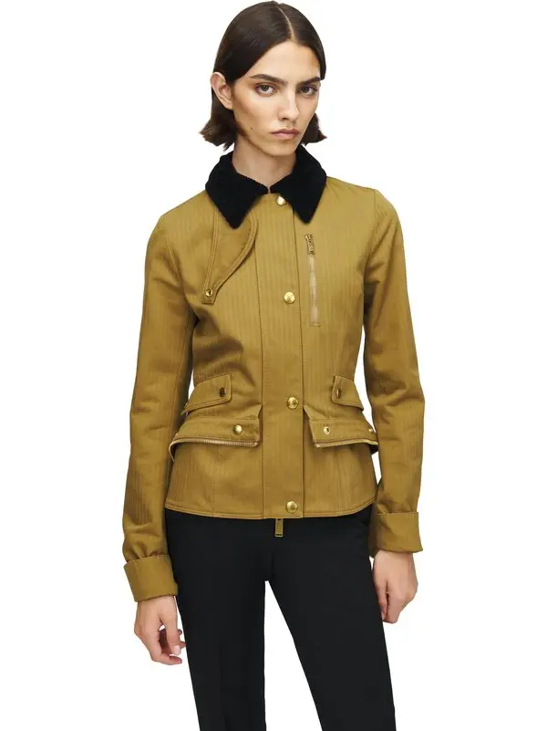Alexander McQueen Cotton Herringbone Kickback Jacket - Tan