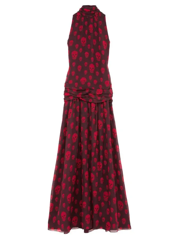 Alexander McQueen Skull Print Evening Dress - Oxblood