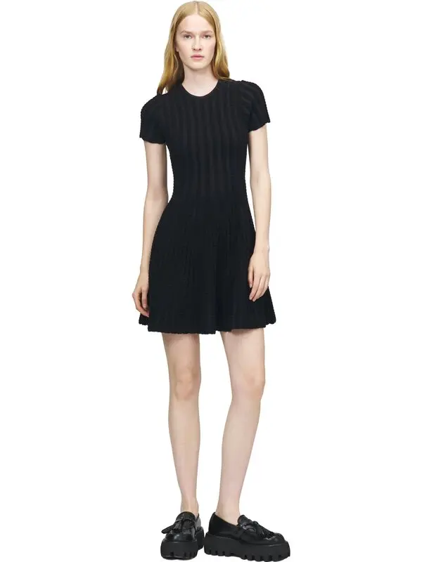 Alexander McQueen Chenille Stripe Mini Dress - Black