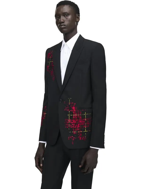 Alexander McQueen Tartan Embroidery Single-breasted Jacket - Black