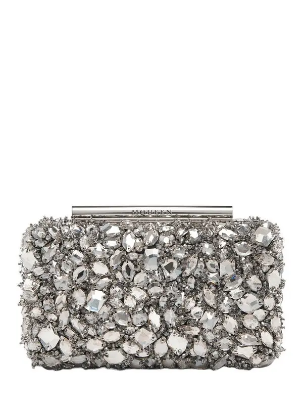 Alexander McQueen Crystal Embroidery T-bar Box Clutch - Silver