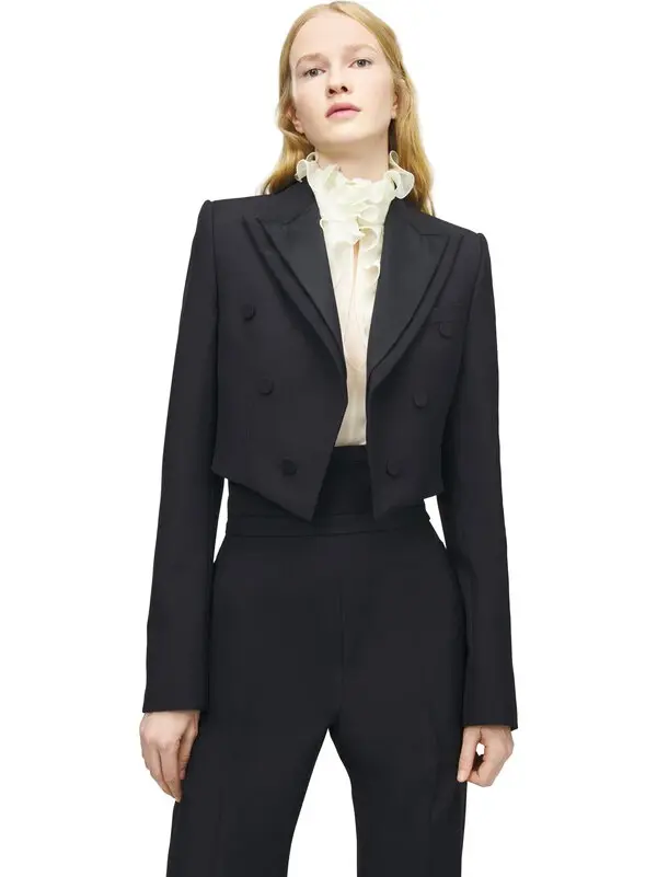 Alexander McQueen Double Lapel Cropped Jacket - Black