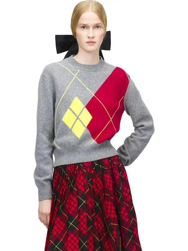 Alexander McQueen Argyle Crew Neck Jumper - Grey/red/yellow