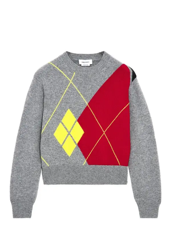 Alexander McQueen Argyle Crew Neck Jumper - Grey/red/yellow