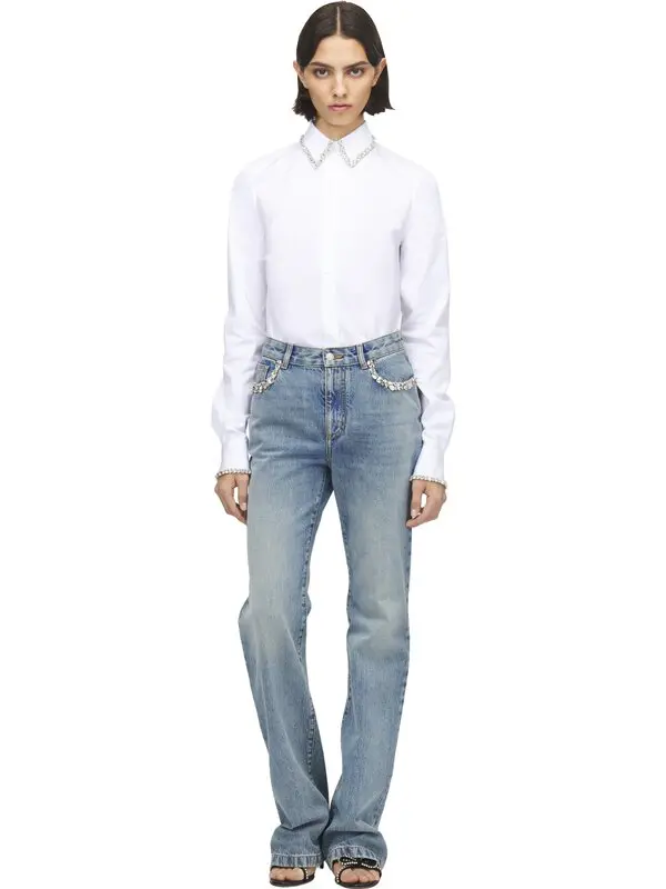 Alexander McQueen Crystal-embellished Straight-leg Jeans - Washed Blue
