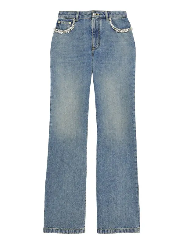 Alexander McQueen Crystal-embellished Straight-leg Jeans - Washed Blue