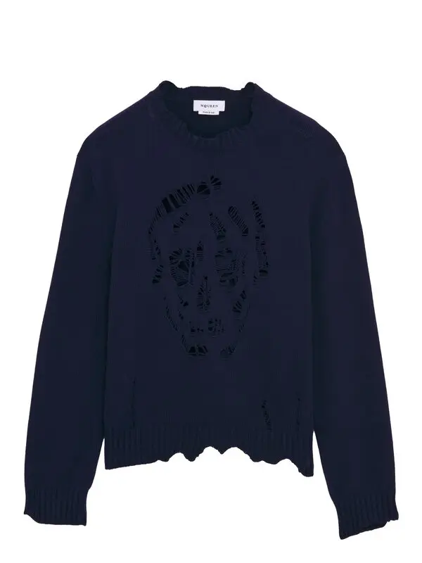 Alexander McQueen Distressed Skull Jumper - Navy