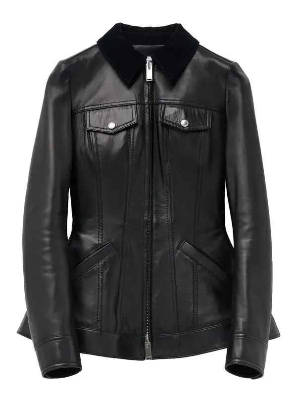 Alexander McQueen Peplum Leather Jacket - Black