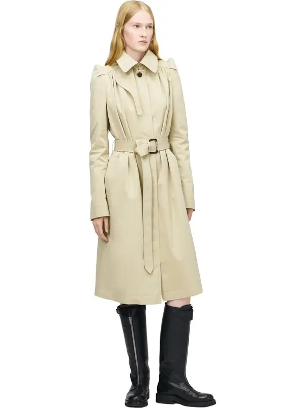 Alexander McQueen Pleated Cotton Gabardine Trench Coat - Beige