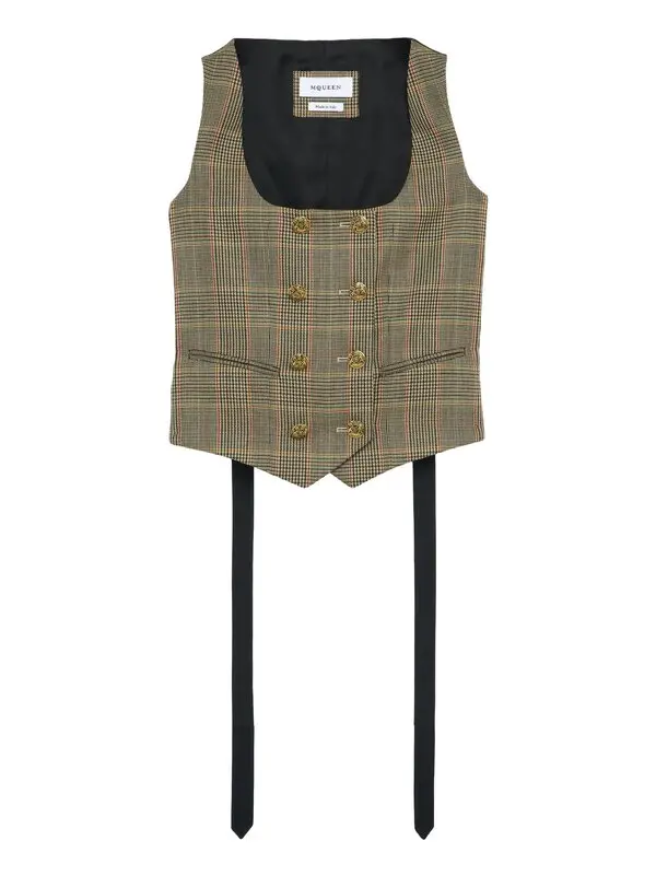 Alexander McQueen Country Check Double-breasted Waistcoat - Brown