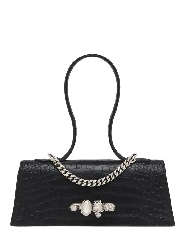 Alexander McQueen Jewelled Top Handle Bag - Black