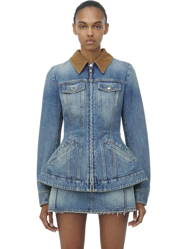 Alexander McQueen Peplum Denim Jacket - Stone Washed