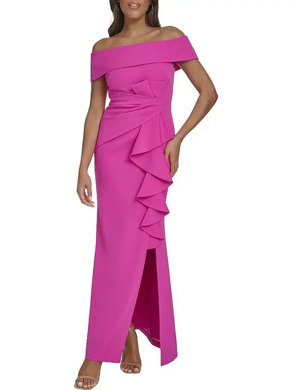 Eliza J Off-the-shoulder Ruffle Mermaid Gown - Hot Pink