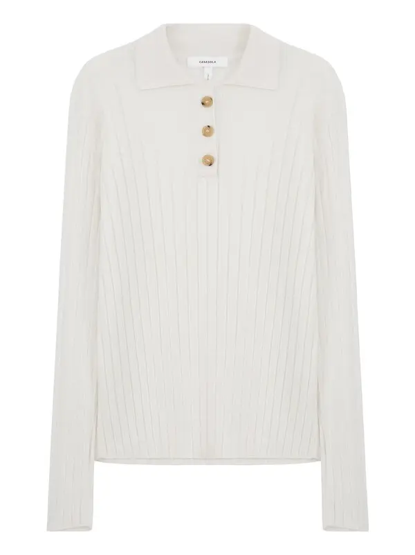 CASASOLA Iliana Long Sleeve Polo - Tapioca