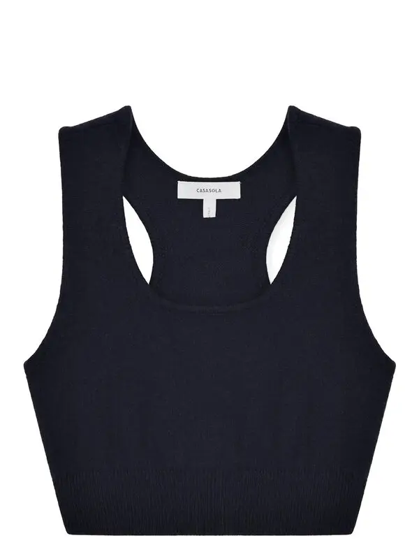 CASASOLA Ribbed Cashmere Tank Top - Navy
