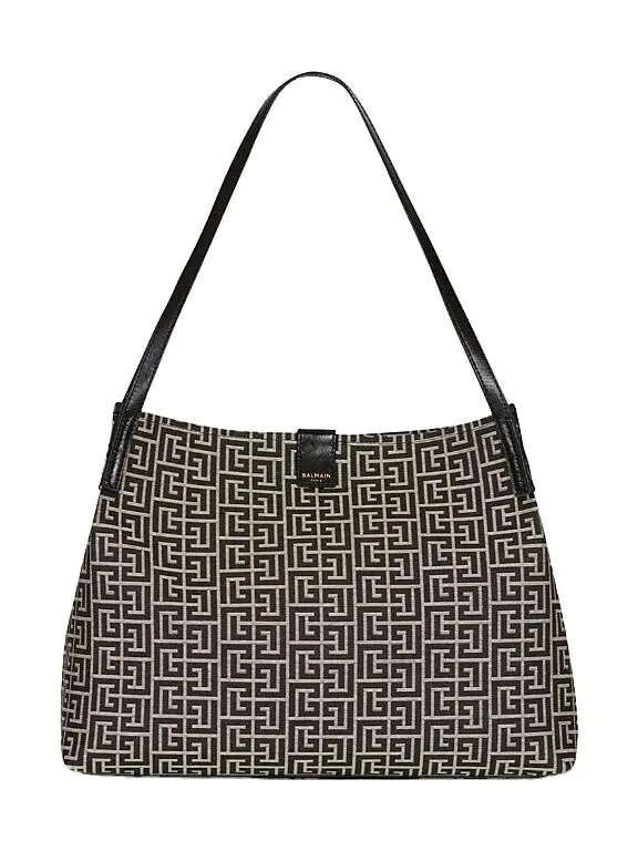 Balmain Monogram Jacquard Medium Release Shopper Bag - Black