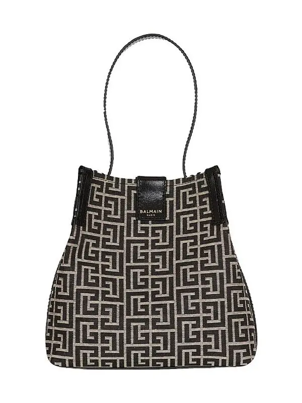 Balmain Jacquard And Calfskin Bucket Bag - Black