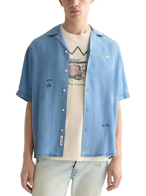 Scotch & Soda Basquiat Indigo Tencel Relaxed Fit Short Sleeve Shirt - Washed Indigo