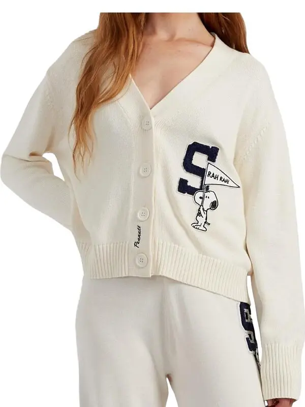 Chinti & Parker Cotton Snoopy Varsity Cardigan - Cream
