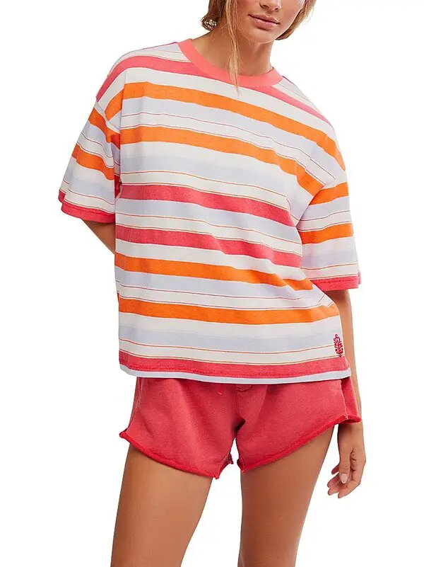 Free People Stripe Tackle Tee - Poolside Grapefruit